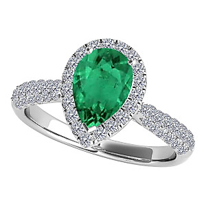 MauliJewels Rings for Women 1.05 Carat Diamond And Pear Shaped Emerald Ring pave 10K White Gold