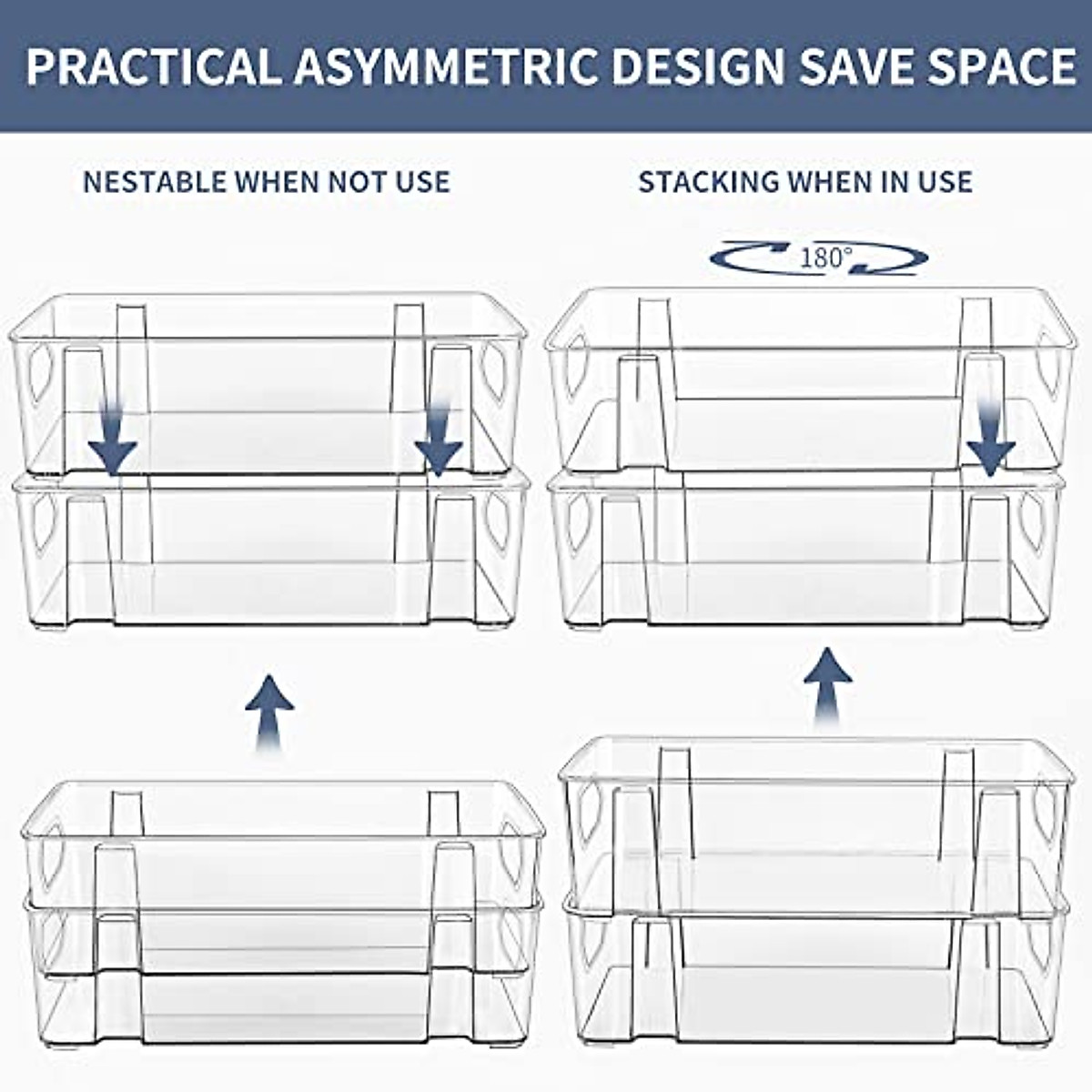 YKSLEMON Refrigerator Organizer Bins, Stackable Plastic Food Storage Bins Kitchen Organizer Set of 8, For Freezers, Countertops and Cabinets