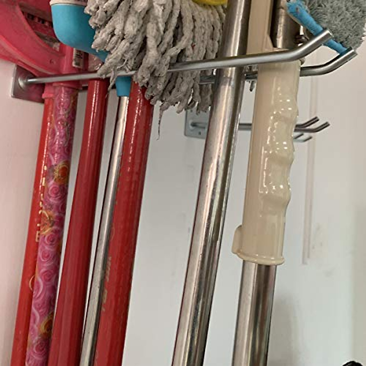 Wall Mounted Steel Long Handled Tools Storage Hooks, 12 Inch Steel Garage Utility Double Rack Organizing Ladders, Rakes, Hose, Shovel, Brooms, Max Capacity 55Lbs (Pack of 4 )