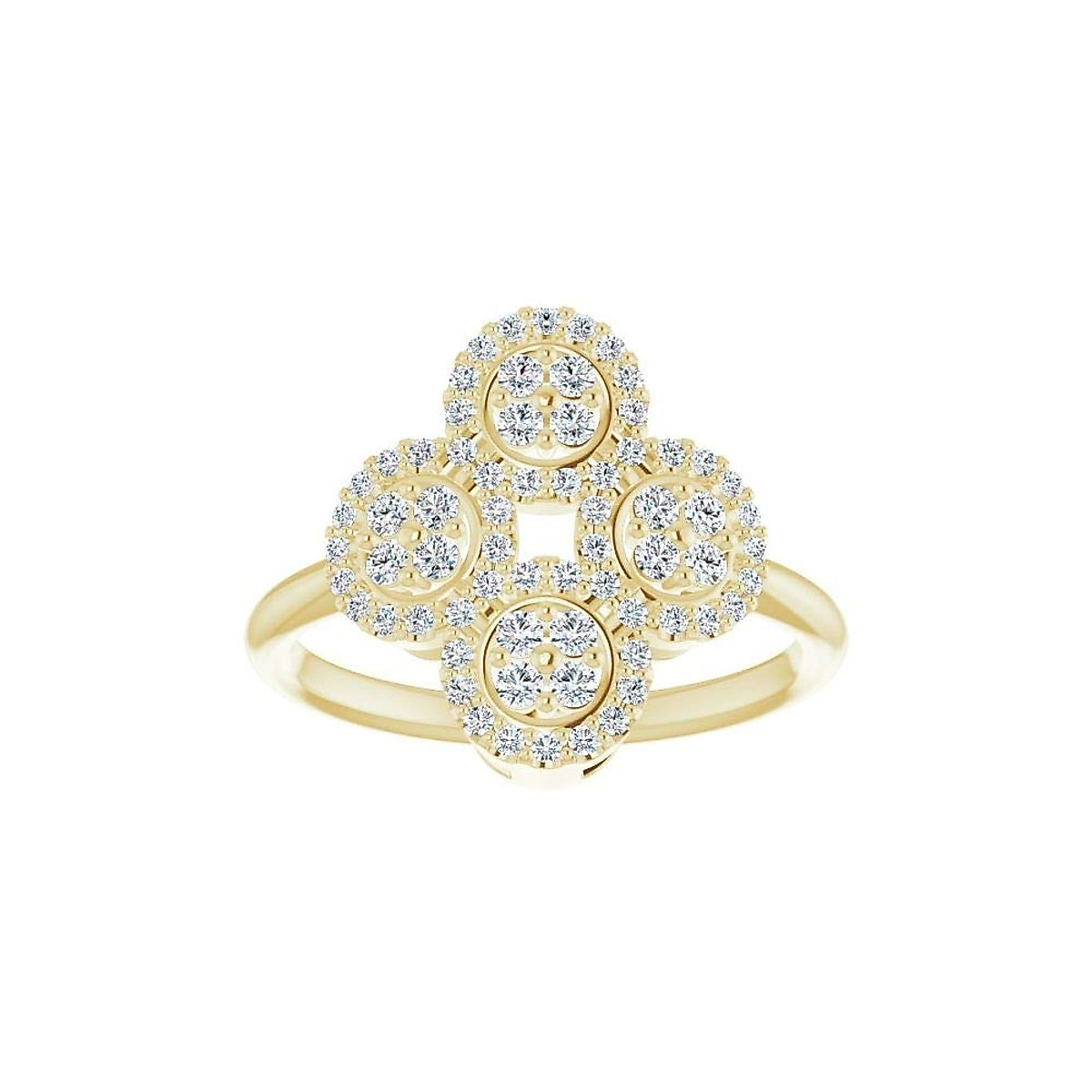 Solid 14k Yellow Gold 1/2 Cttw Diamond Clover Ring Band (.50 Cttw) (Width = 14.3mm) - Size 5