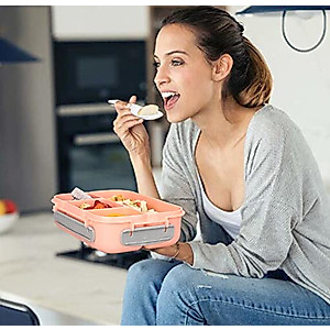 Ylebs Bento Box Lunch Containers for Adults 5 Cup,Bento Boxes with 4 Compartments &Fork,Leak-proof,Microwave/Dishwasher/Freezer Safe,Pink