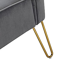HULALA HOME 45-inch Small Velvet Upholstered Loveseat Sofa, Modern Loveseat Club Couch with Golden Metal Legs, Living Room Tufted Velvet 2 Seater Sofa for Apartment Small Spaces (Grey)