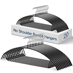FSUTEG No Bump Rubber Coated Hangers 20 Pack - Heavy Duty Contour Metal Clothes Hangers, 15-18lb Weight Capacity, Non-Slip & Space Saving for Wardrobe, Closet, Dorm (16.5 Inch, Black)