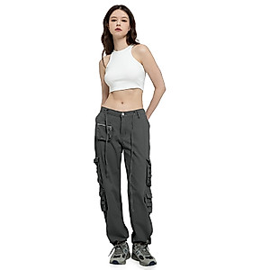 Cargo Pants Women Tactical Baggy Hiking Cargo Pants with 9 Pockets Cotton Military Casual Army Combat Work Pants Dark Gray L