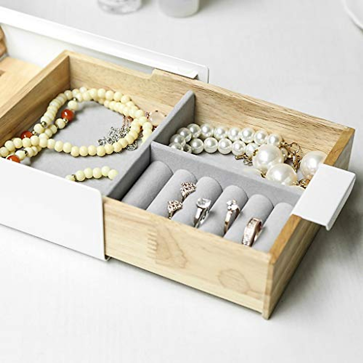 BBSJ Trinket Storage Box with Slide Top Design Team Jewel Case Cabinet Armoire Ring Necklacel Gift Storage Box Organizer