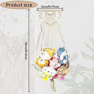 Foxtell Stuffed Animal Macrame Hammock or Net Wall Hanging Plushy Toy Organizer for Nursery Room, Toy Hammock for Stuffed Animals Boho Hanging Net for Kids