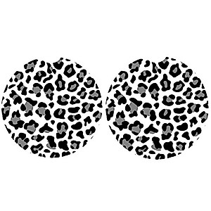 Car Coasters Pack of 2,Leopard Print Absorbent Ceramic Car Coasters,Drink Cup Holder Coasters,with A Finger Notch for Easy Removal(Grey)