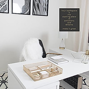 BLU MONACO Desk Drawer Organizer Tray for Office Organization - 6 Compartments - Gold Metal Mesh Large Drawer Organizer for Accessories and Office Supplies