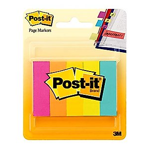 Post-it Page Markers, Assorted Colors, 1/2 in x 2 in, 100 Sheets/Pad, 5 Pads/Pack (670-5AN)
