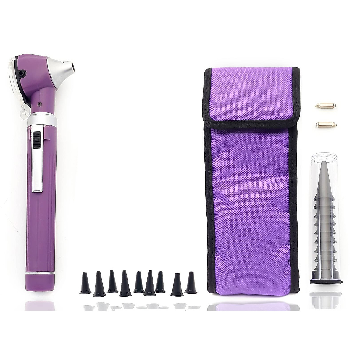 MEDCASE Brilliance German Fiber Optic Otoscope - Professional Ear Scope with LED Light and Speculum for Ear Examination and Diagnosis - Ideal for Professional and Home Use - Purple Color
