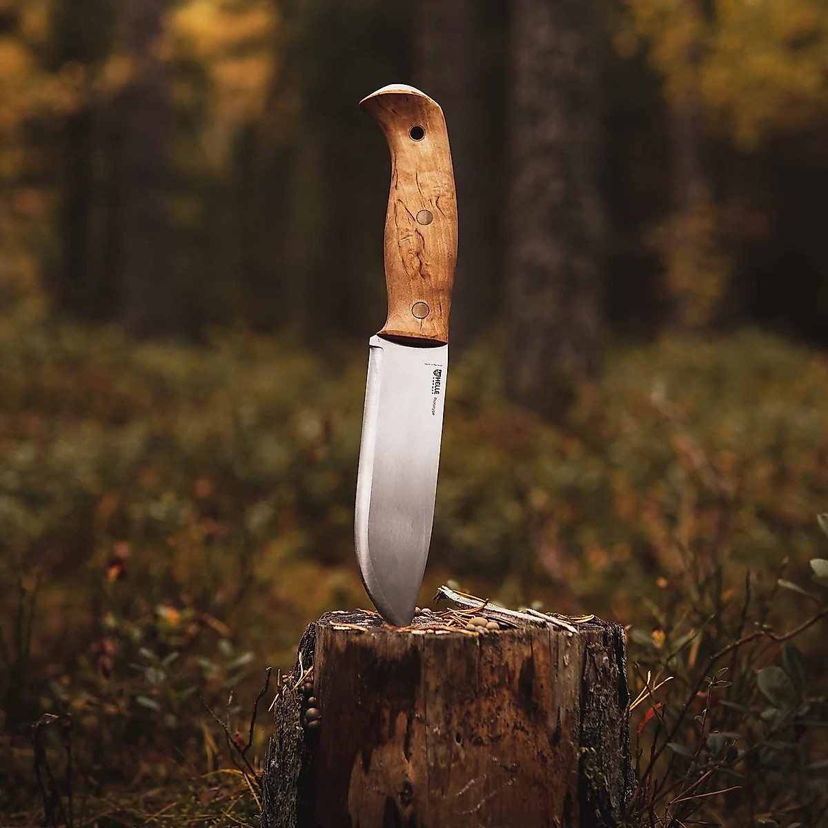 HELLE Knives - Nord - Full Tang Stainless Steel Blade, Curly Birch Handle, Fixed Blade With Sheath, Handcrafted