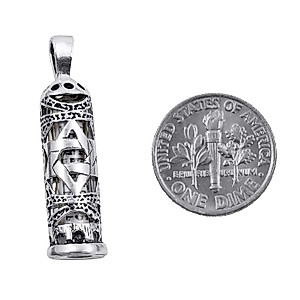 aJudaica Mezuzah Necklace Pendant in 925 Sterling Silver with Chain (Mezuzah with Star of David)