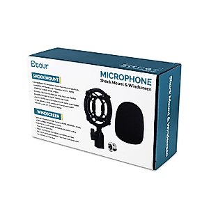 Etour AT2020 Microphone Shock Mount with Pop Filter, [Custom Built for AT2020 Mic] Anti-Vibration Suspension Shock Mount Holder Clip Compatible with audio technica at2020 line Kit