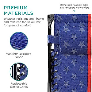 Best Choice Products Folding Zero Gravity Outdoor Recliner Patio Lounge Chair w/Adjustable Canopy Shade, Headrest, Side Accessory Tray, Textilene Mesh - American Flag