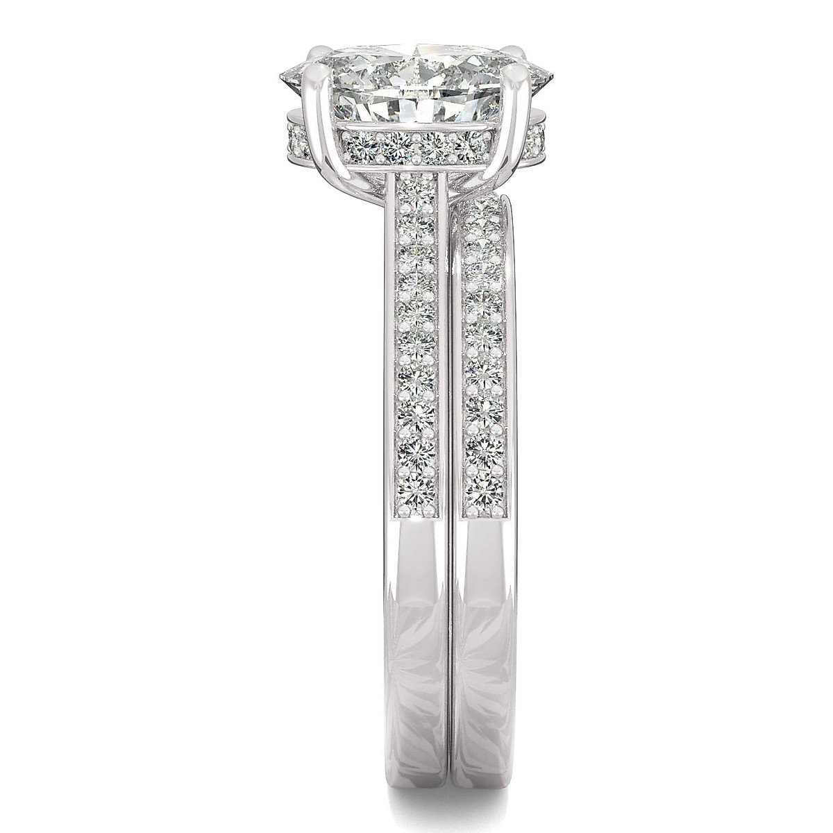 Charles & Colvard Created Moissanite 9x7mm Oval Cut Bridal Ring Set for Women | 2.55 cttw DEW | Lab Grown | Solid 14K White Gold with Rhodium | Size 6.5