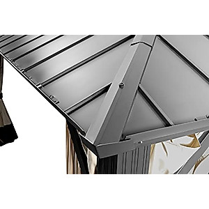 12x16 Outdoor Patio Hardtop Gazebo with Spliced Structure for Easy Assembly,Galvanized Steel Metal Double Roof Aluminum Permanent Frame with Netting and Curtains for Backyard Garden