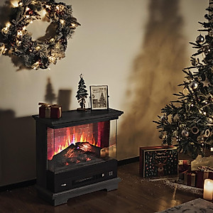 TURBRO Firelake 27 in. WiFi Electric Fireplace Heater with Sound Crackling - Freestanding Fireplace w/Mantel - 7 Adjustable Flame Effects, Overheating Protection, CSA Certified - 1400W, Black Walnut