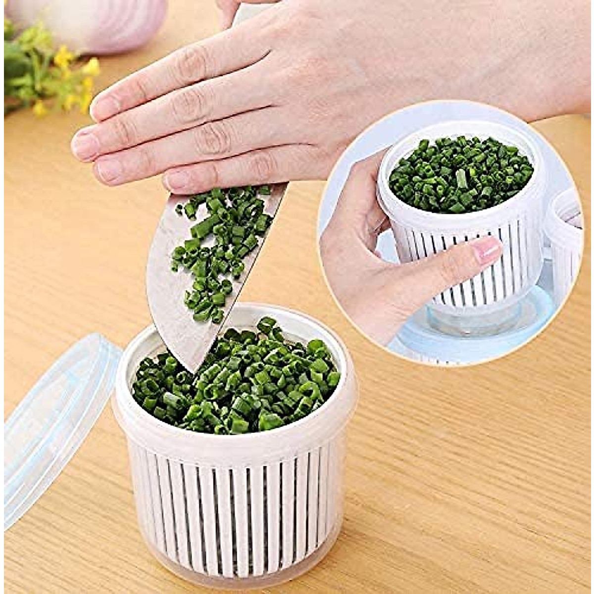 ZJGY 4 Pcs Stackable Double Layer Vegetables Sealed Keeper, Vegetable Storage Box with Filter,Drain Fresh Box,refrigerator Food Fresh Box with Drain Basket