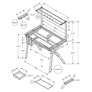 Monarch Specialties Contemporary Adjustable Multi-Functional Tempered Glass Drafting Table, Grey/Clear