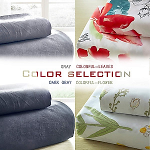 LOKATSE HOME 3 Pcs Printed Duvet Cover Set with 2 Pillowcase Soft and Comfortable - Machine Washable (Queen/Colorful), Colorful-Leaves