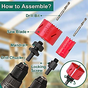 Bi-Metal Hole Saw Kit, HYCHIKA 17 Pcs High Speed Steel 3/4" to 2-1/2" Hole Saw Set in Case with Mandrels, Hole Saw Bit, Hole Saw for Thin Metal, Hard Wood, Drilling PVC Board, and Plastic Plate