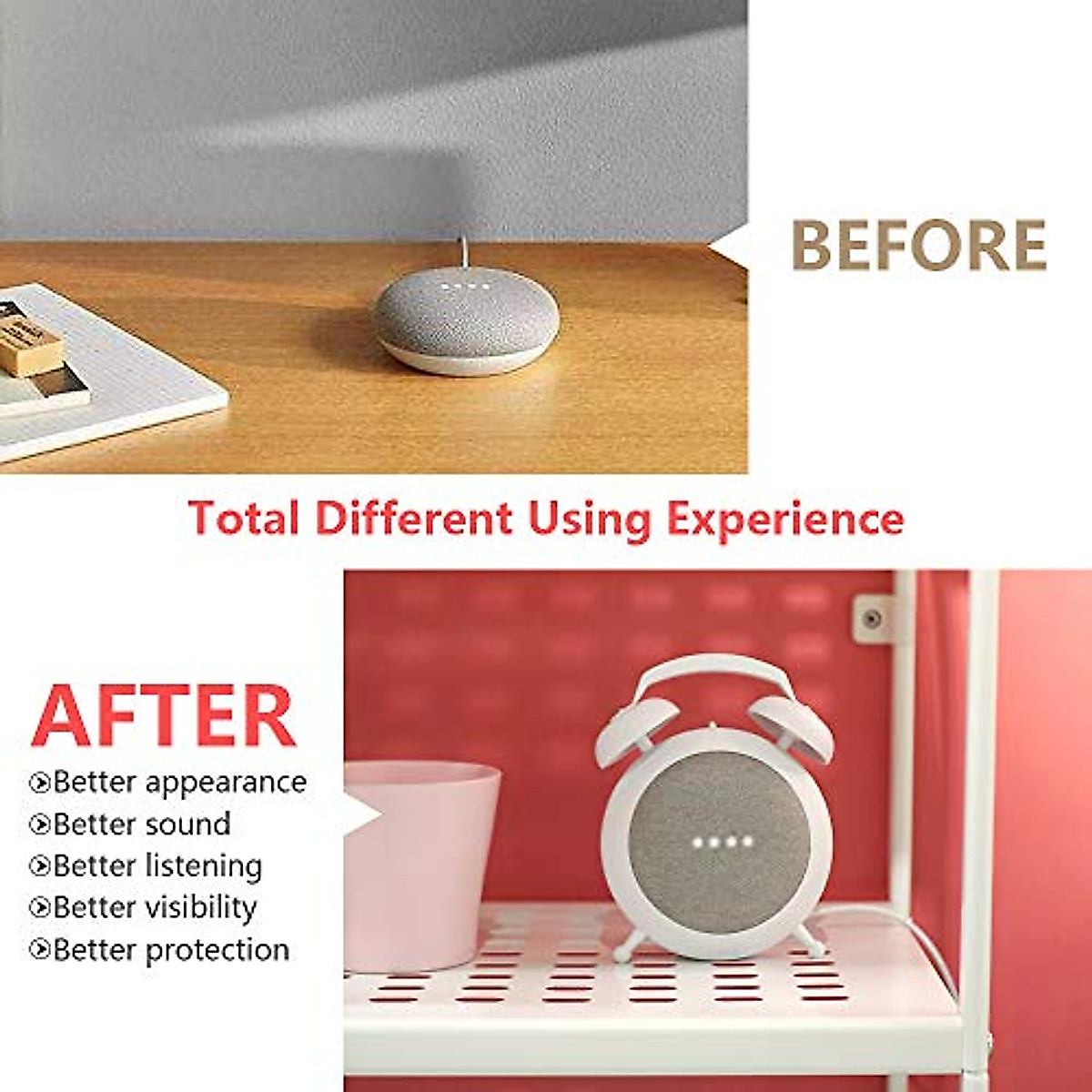 Google Home Mini Stand Holder, Retro Alarm Clock Stand Mount Base Protective Case Compatible with Google Home Mini and Nest Mini (White)