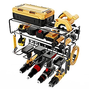 PITCH + PULSE Power Tool Organizer, Garage Tool Storage Organization, Drill Holder Racks Wall Mount Floating Shelf Set for Workshop Shed Pegboard Fitted