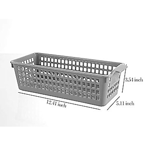 Plastic Storage Basket - 4 Pack Plastic Storage Basket Tray, Gray Stackable Plastic Weave Basket, Organizing Baskets for Home Bathroom Kitchen or Office Desktop