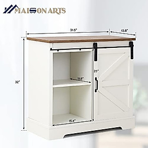 MAISON ARTS Farmhouse Coffee Bar Cabinet Buffet & Sideboard Kitchen Storage Cabinet Cupboard with Sliding Door for Kitchen Dining Living Room, Oak + Ivory