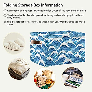 xigua Blue Sea Wave Foldable Storage Bin, Collapsible Sturdy Fabric Storage Basket Cube W/Handles, Storage Box for Organizing Toys Nursery Shelf Closet Bedroom Office 1PCS