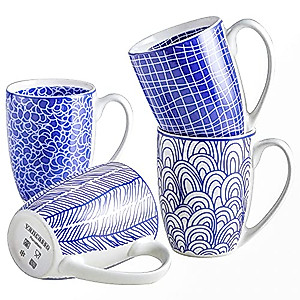 vancasso Porcelain Coffee Mug Set, Takaki 300 ml/10.6 Ounce Coffee Tea Cup Set of 4, for Cappuccino/Latte/Tea, Blue