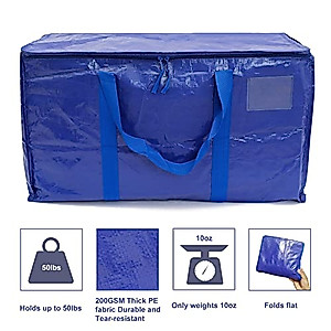 2-Pack Extra Large Moving Bags Heavy Duty Reusable Moving Storage Bag Boxes Totes Bags Containers for Space Saving Storage, Carrying, Travelling, College Dorm Packing, Blue