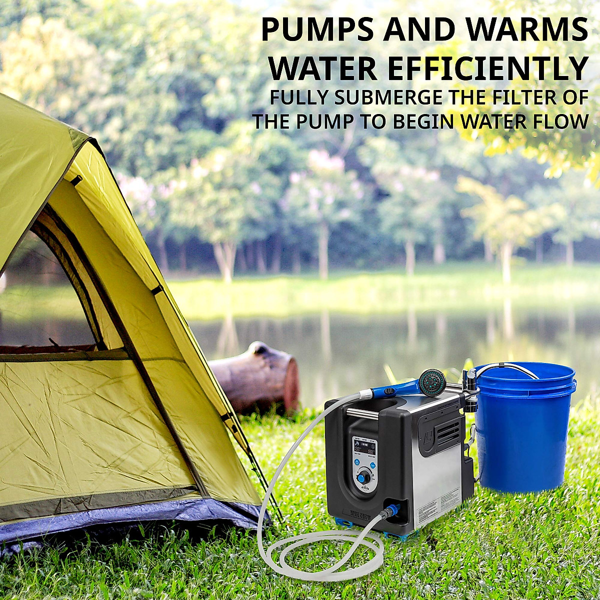 Hike Crew Portable Propane Water Heater & Shower Pump w/Built-in Battery | Compact Outdoor Cleaning & Showering System w/LCD, Safety Shutoff & Carry Case, Instant Hot Water for Camping & Hiking