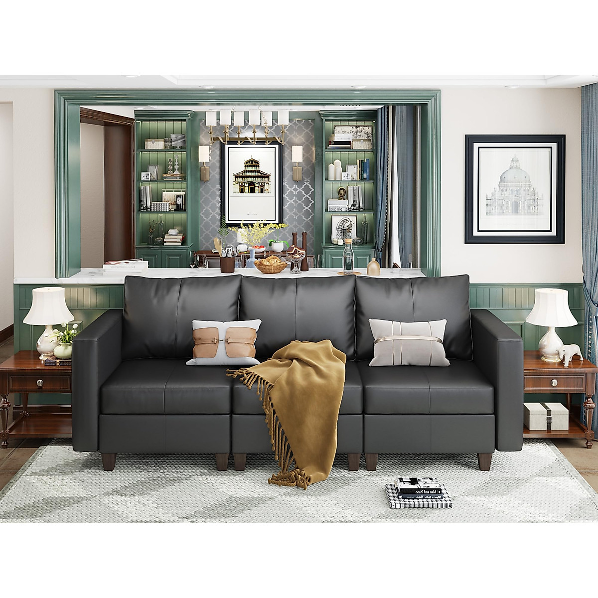 EASE MOOSE Convertible Modular Sofa Sectional Couch with Reversible Chaises,3 Seat Faux Leather Sectional Sofa Couch with Storage for Living Room Home Office