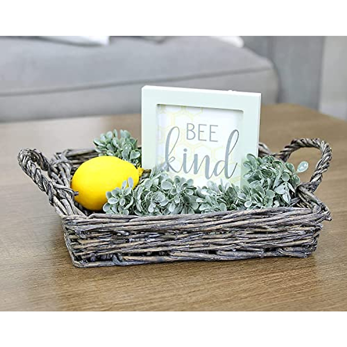 AuldHome Rustic Willow Basket Trays, Set of 3 (Square, Gray Washed); Natural Wicker Decorative Farmhouse Trays