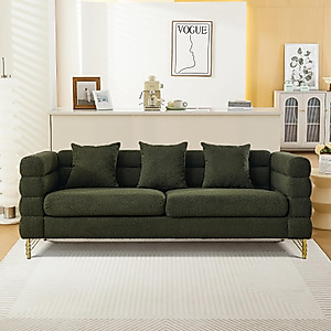 mikibama Luxury Teddy Sofa Set for Living Room, Modern Decor Furniture Sectional Sofa, 3 Seater Couch and Loveseat with 5 Pillows for Apartment, Office, Hall (Green)