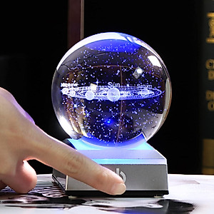 3d Solar System Model Crystal Ball 80mm 3.15inch - Outer Space Astronomy Gifts Room Decor Crystal Sphere Unique Gifts For Men Him Best Birthday Dad Physics Science Teacher Night Light Planet Lamp