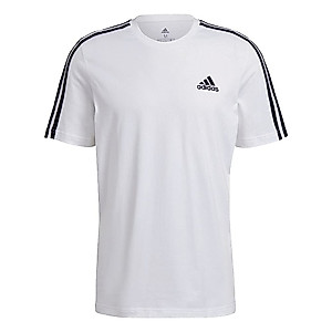adidas Men's Essentials 3-stripes Tee, White/Black, Small