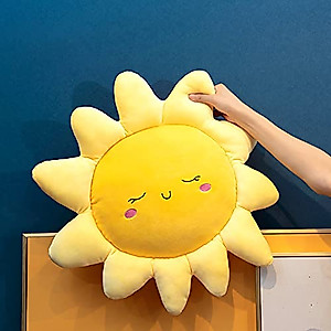 unlockgift Cuddly Plush Sun Pillow, Cloud Decorative Pillow for Bedroom, Playroom, Nursery, Cute Photo Props Pillow-01 Sun,17.5"