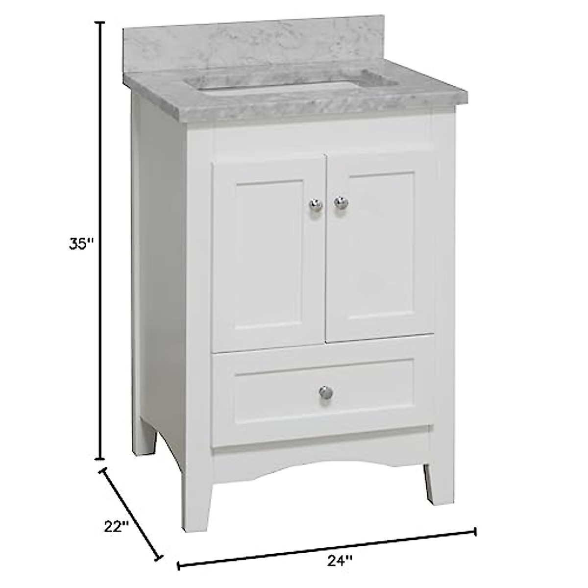 Abbey 24-inch Bathroom Vanity (White/Carrara Marble): Includes White Cabinet with Authentic Italian Carrara Marble Countertop and White Ceramic Sink