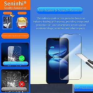 Seninhi [3+3Pack] for iphone 13 (6.1inch) Screen Protector 3Pack + Camera Lens Protector 3Pack, Tempered Glass Screen Protector [With Easy Installation Frame] [9H Hardness] [Anti-Scratch] [Bubble
