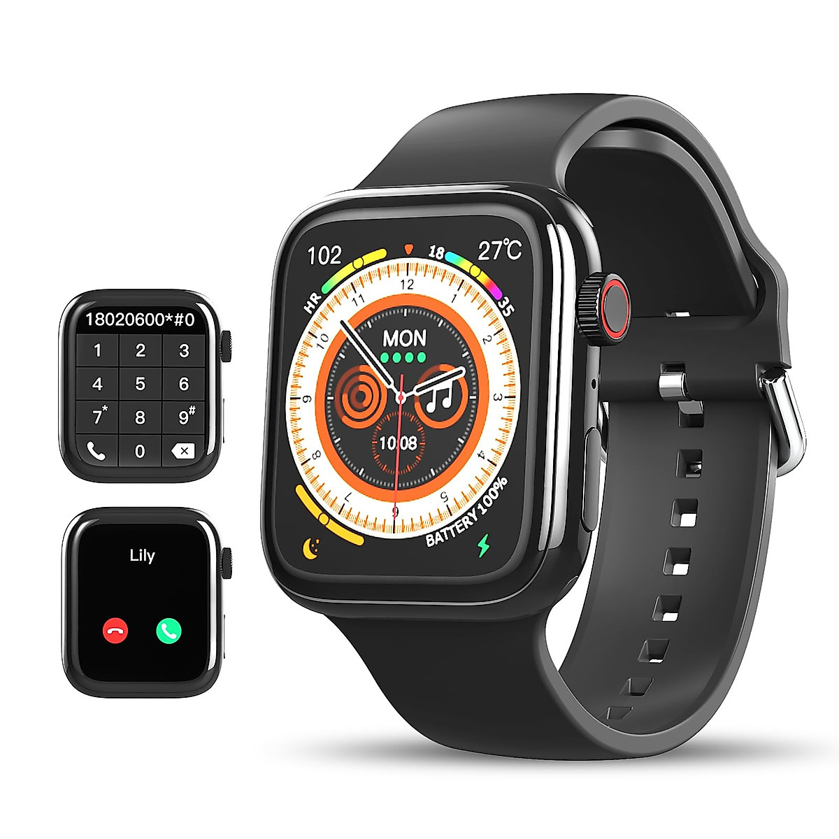 Smart Watch(Answer/Make Calls), 1.85"HD Full-Touch screen Bluetooth Watch, Fitness Tracker Watch Compatible with Android&iOS Sleep, Heart Rate Tracker, IP68 Waterproof Sports Watch for Men Women