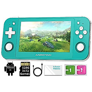 RG505 Handheld Game Console, Android 12 System Unisoc Tiger T618 CPU 4.95 Inch OLED Touch Screen With 128G TF Card 3172 Games Support 5G WIFI 5.0 Bluetooth (Turquoise)