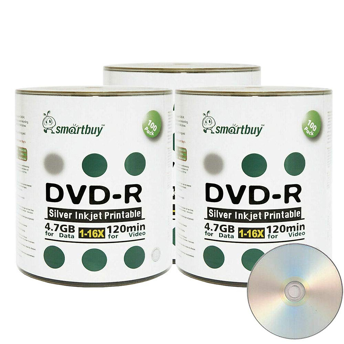 Smartbuy 300-disc 4.7gb/120min 16x DVD-R Silver Inkjet Hub Printable Blank Recordable Media Disc