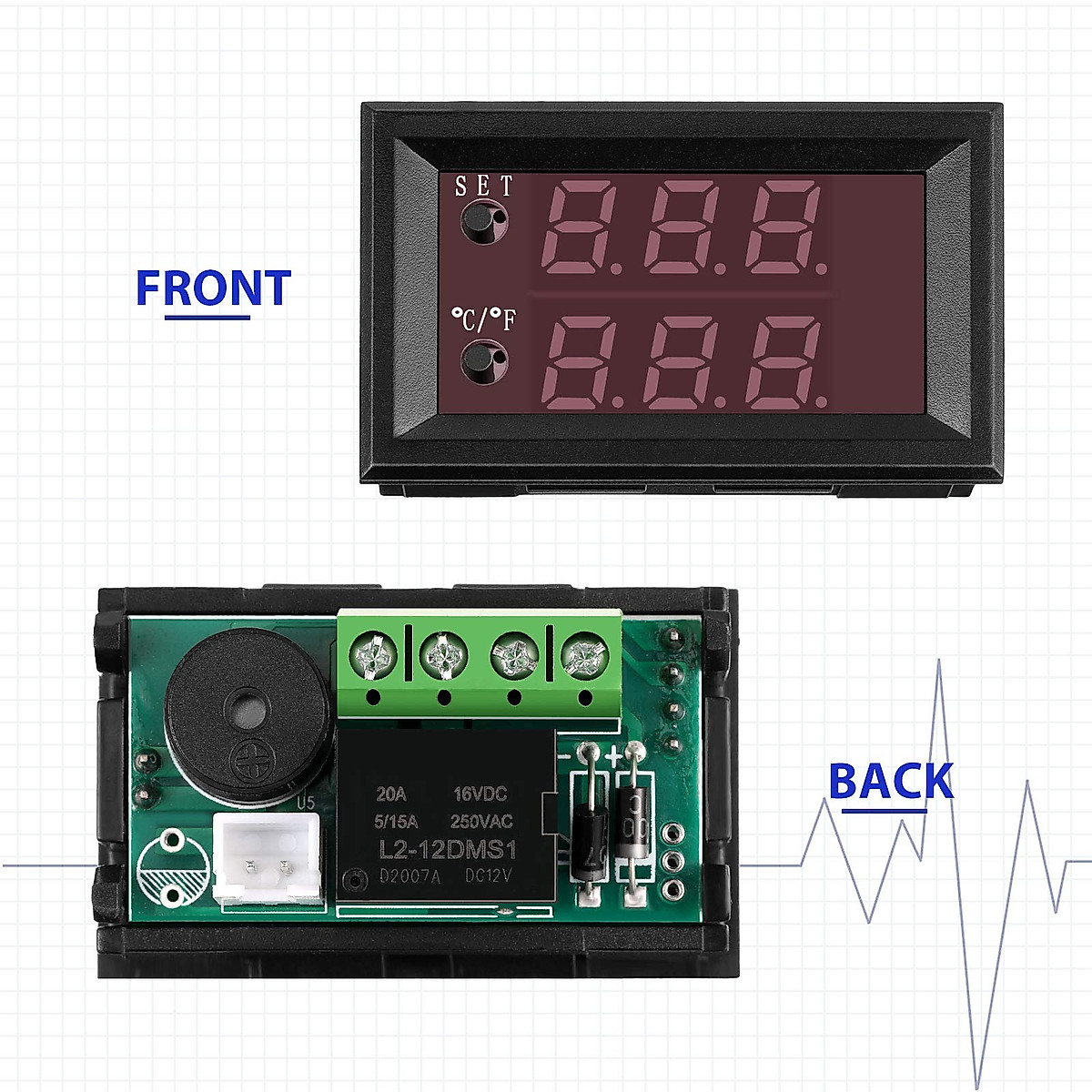 12V Electronic Temperature Controller Programmable -50 to 110 Degree Celsius Heating/Cooling Thermostat Control Switch Module NTC Waterproof Sensor Probe Dual Color LED Display Monitor (2 Pieces)