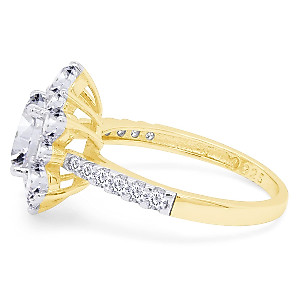 SAVEARTH DIAMONDS Center 1.20ct 7MM G-H Color Round Cut Lab Created Moissanite Diamond Cluster Engagement Ring In 14k Yellow Gold Over Sterling Silver Jewelry For Women Size-6