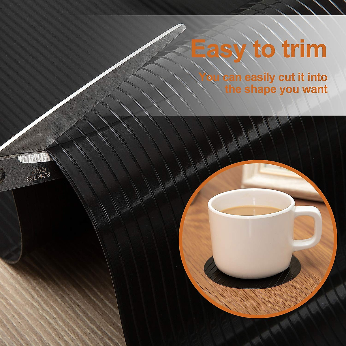 SinhRinh Drawer and Shelf Liner, 12IN x 20FT Non Slip Non Adhesive Cabinet Liner for Kitchen and Desk - Black Ribbed