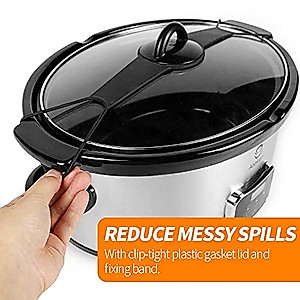 Ateken Slow Cooker 7 Quart Crock Digital Programmable with Clip-tight Lid for Easy Transport Stainless Steel Set Silver