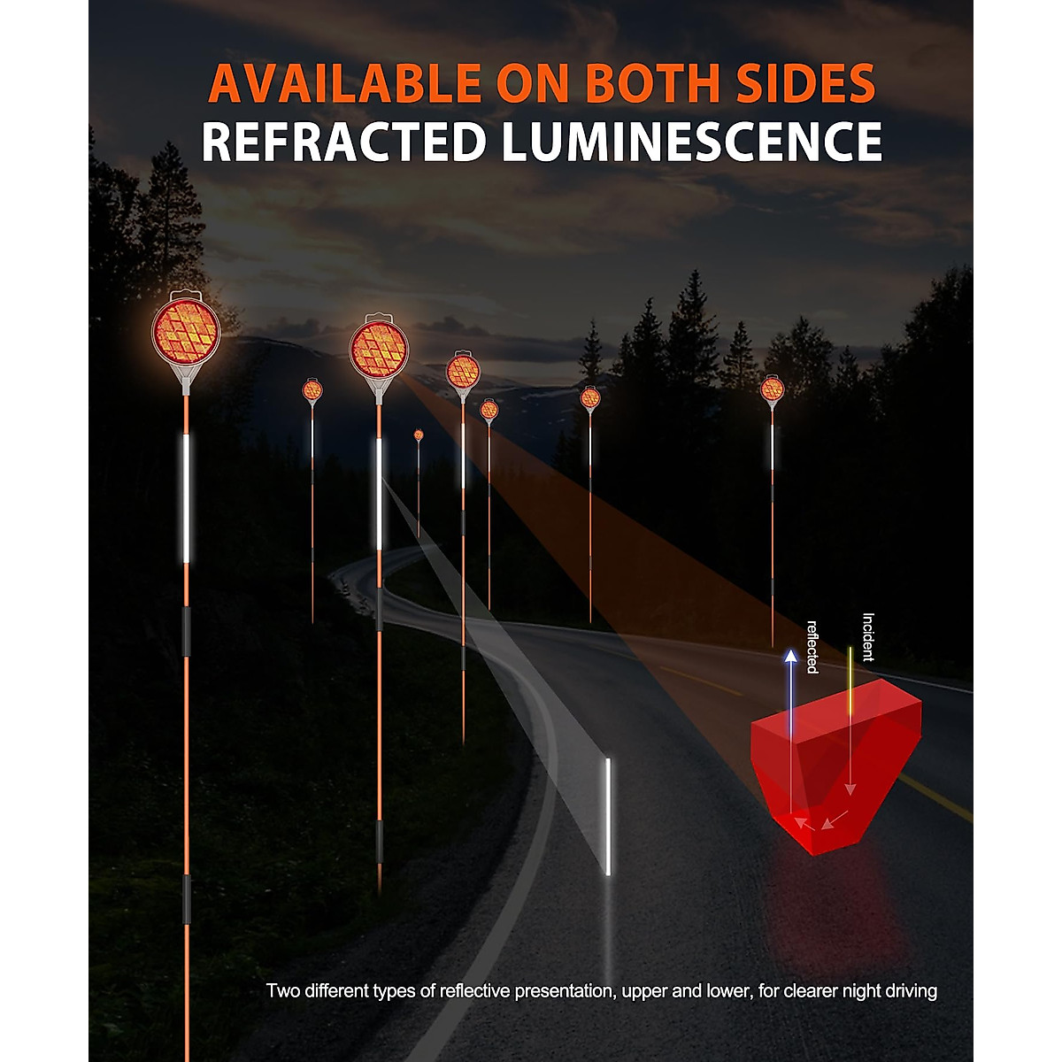 2-Way Reflective Driveway Markers,Plow Markers,Snow Plow Markers for Driveway 48 Inch Fiberglass Rod(Pack of 8)