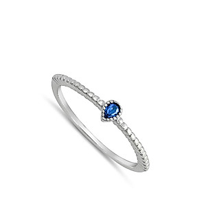 Blue Simulated Sapphire Stackable Midi Cute Ring .925 Sterling Silver Band Size 10
